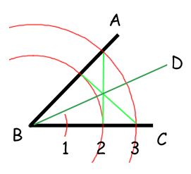 Draw two big arcs centred on B, one to pass through point 2 and the other to pass point 3.